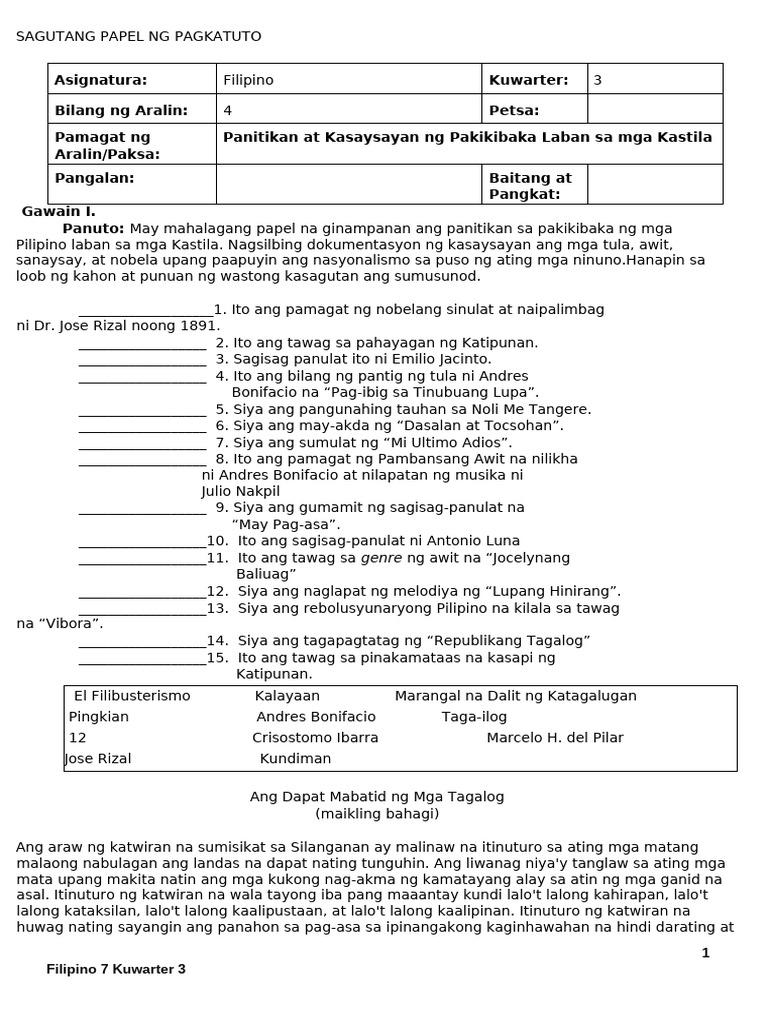 WS_Q3_Filipino-7_Lesson-4_Week 4 | PDF