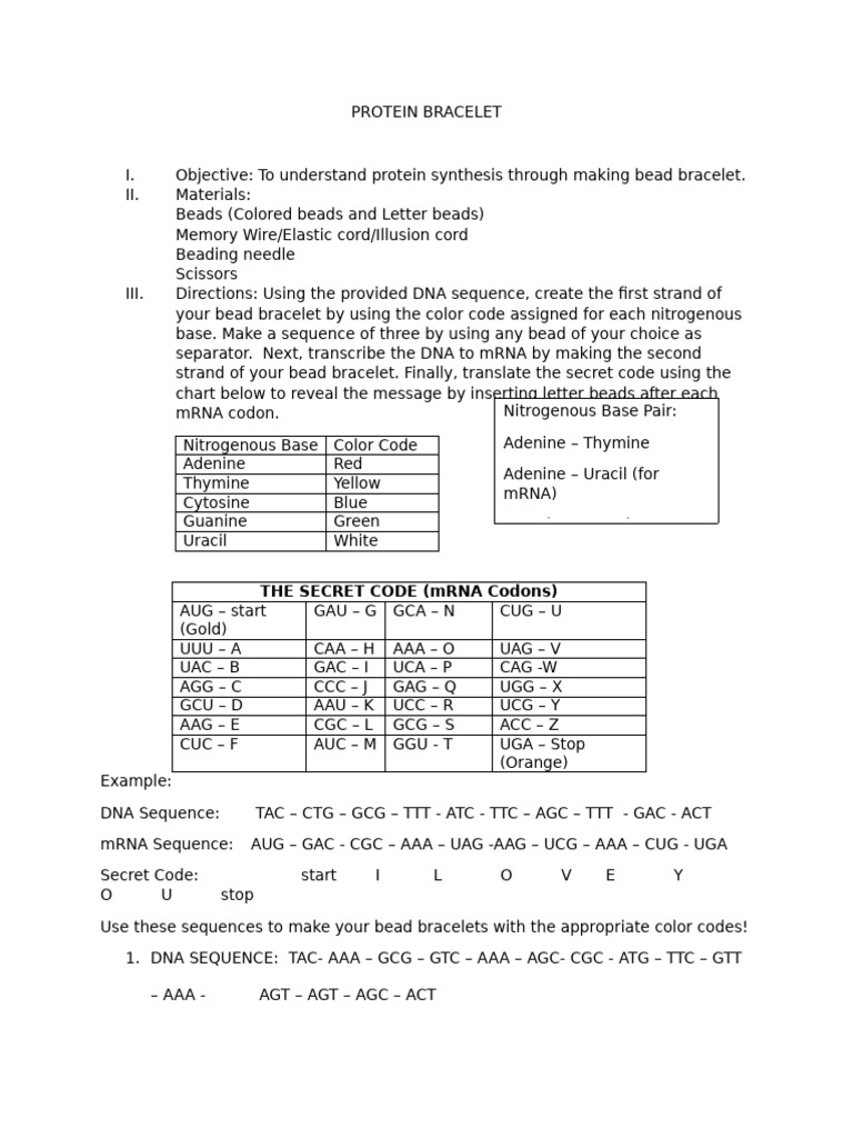 Protein Bracelet | PDF | Genetic Code | Messenger Rna