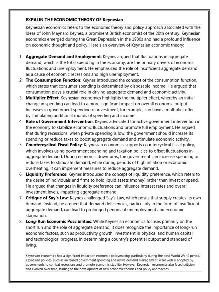 Expalin The Economic Theory of Keynesian | PDF | Keynesian Economics ...