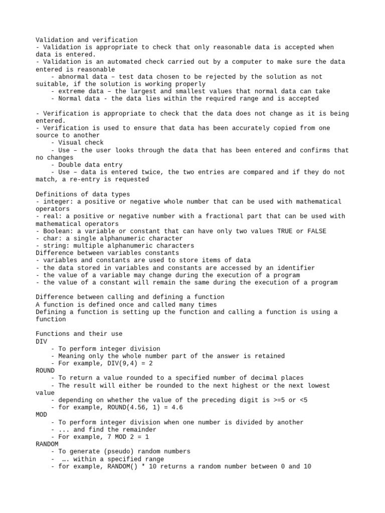 Data Validation, Verification, and Functions | PDF | Function ...