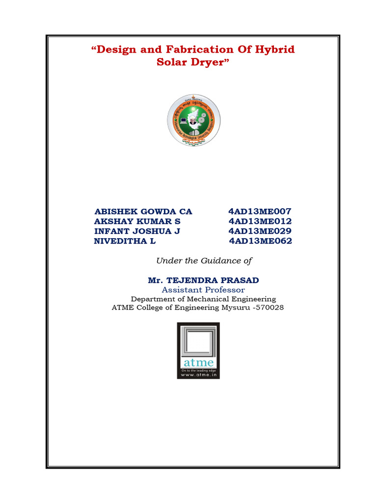 Hybrid Solar Dryer Project Report | PDF | Solar Energy | Biofuel