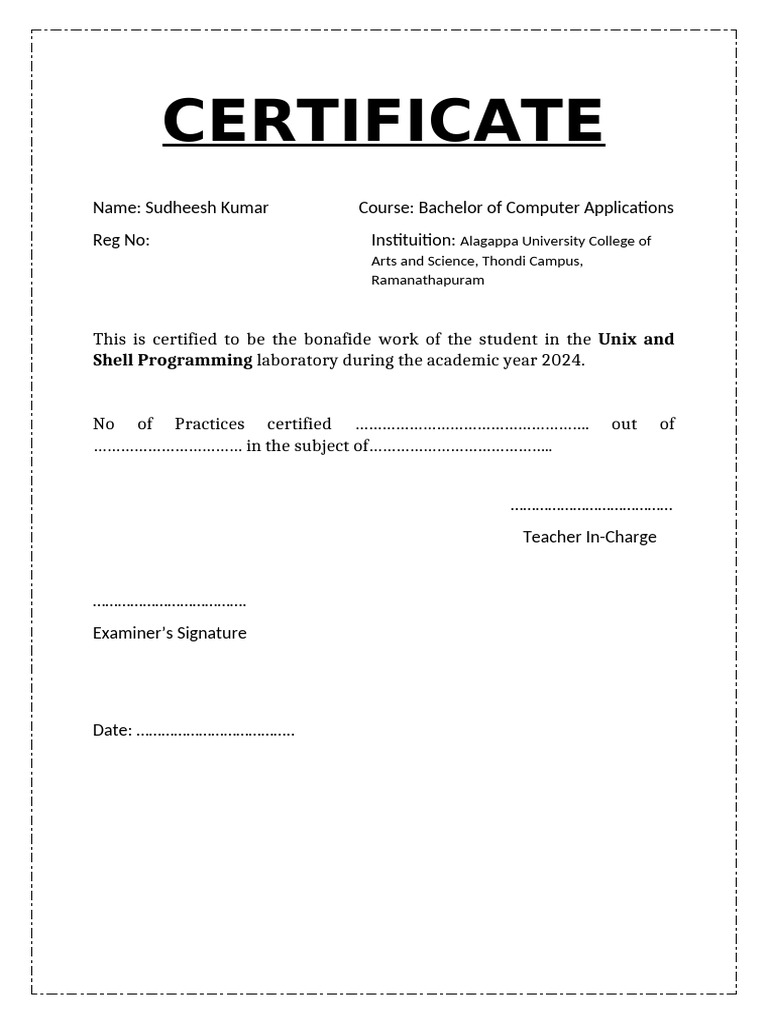 Certificate - Unix Shell Programming | PDF Certificate - Unix Shell Programming | PDF