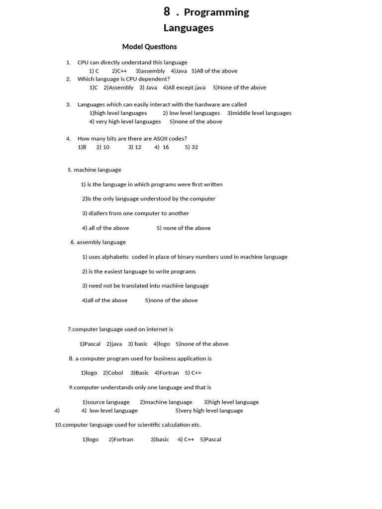 8.PROGRAMING LANGUAGES | PDF | Computer Program | Programming