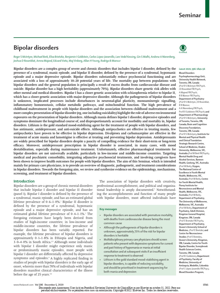 Overview of Bipolar Disorders and Treatment | PDF | Bipolar Disorder ...