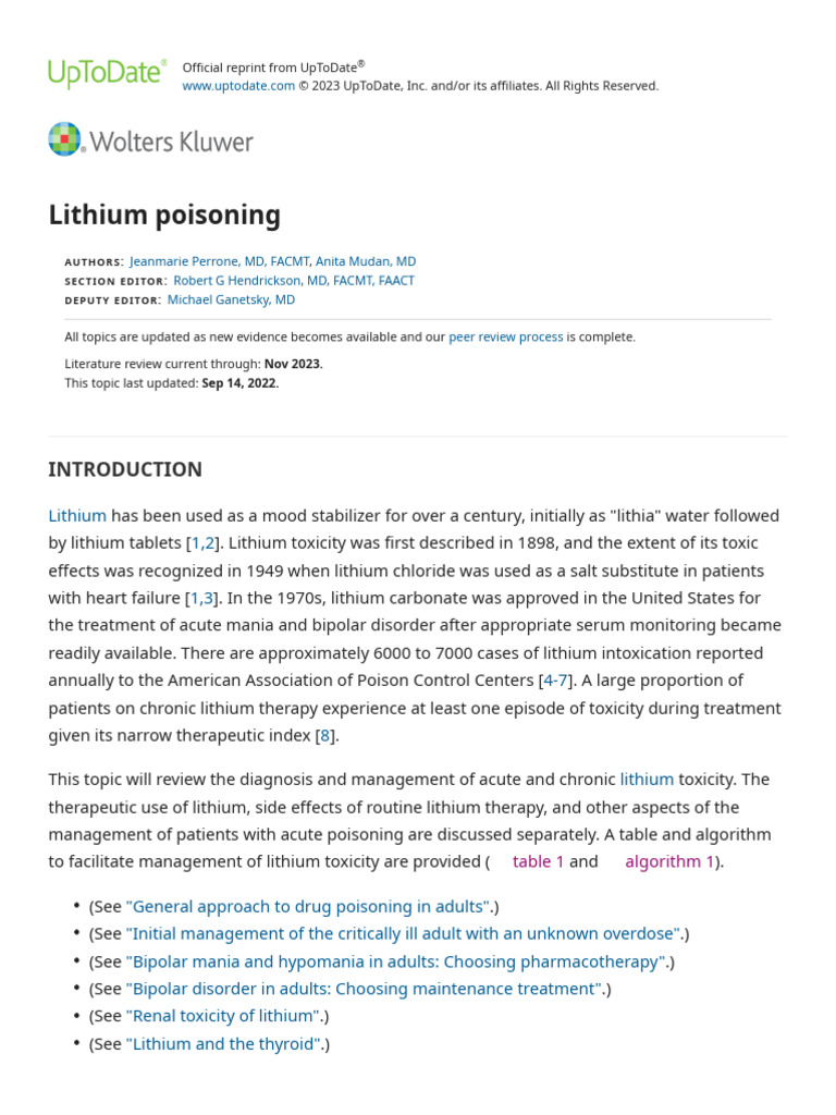 Managing Lithium Toxicity and Intoxication | PDF | Hemodialysis ...