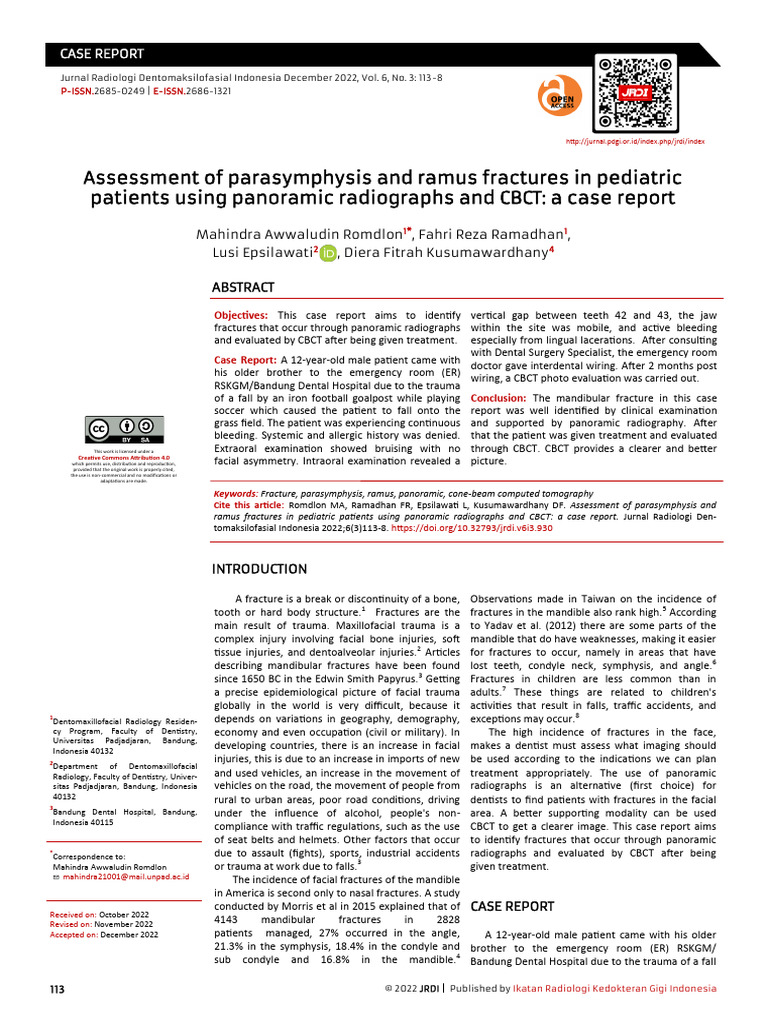 Pediatric Mandibular Fracture Case Study | PDF | Dentistry Branches ...