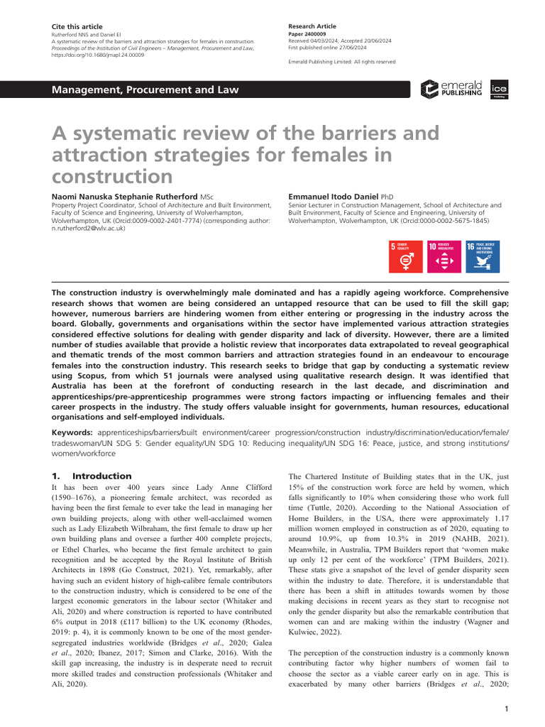Rutherford Daniel 2024 A Systematic Review of The Barriers and Attraction Strategies For Females ...