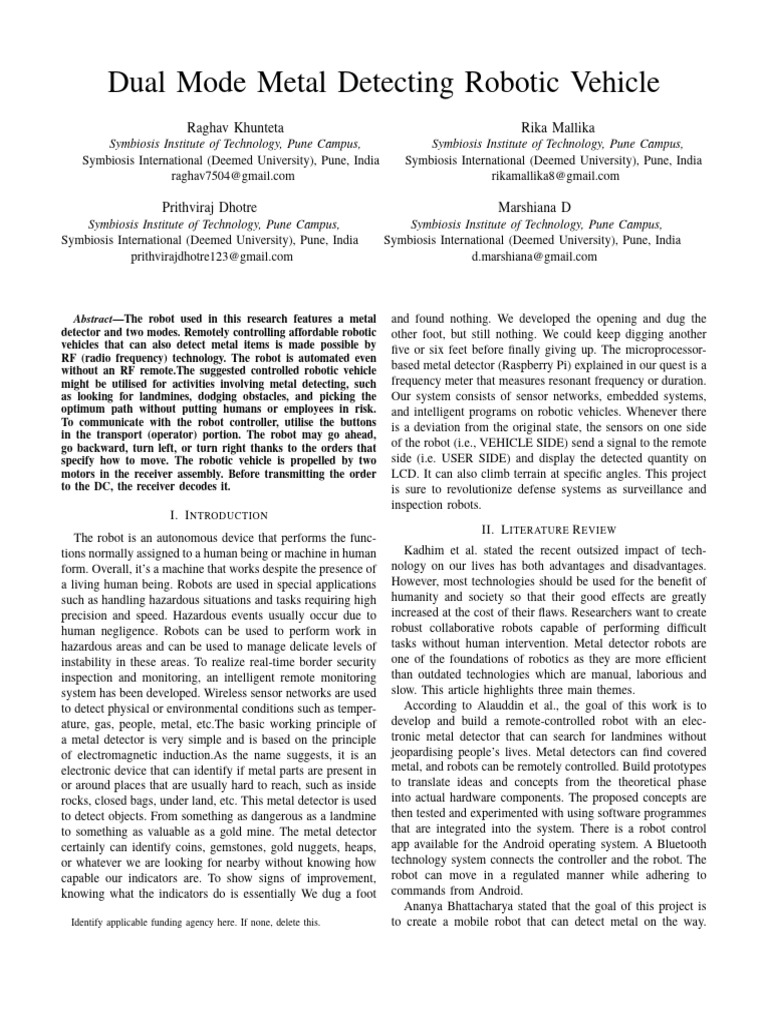 Dual Mode Metal Detecting Robotic vehicle | PDF | Metal Detector | Robot