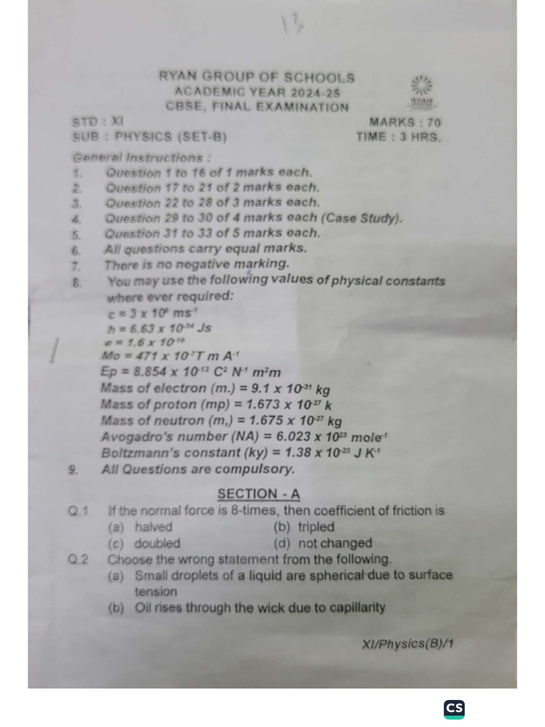 RYAN Physics XI | PDF