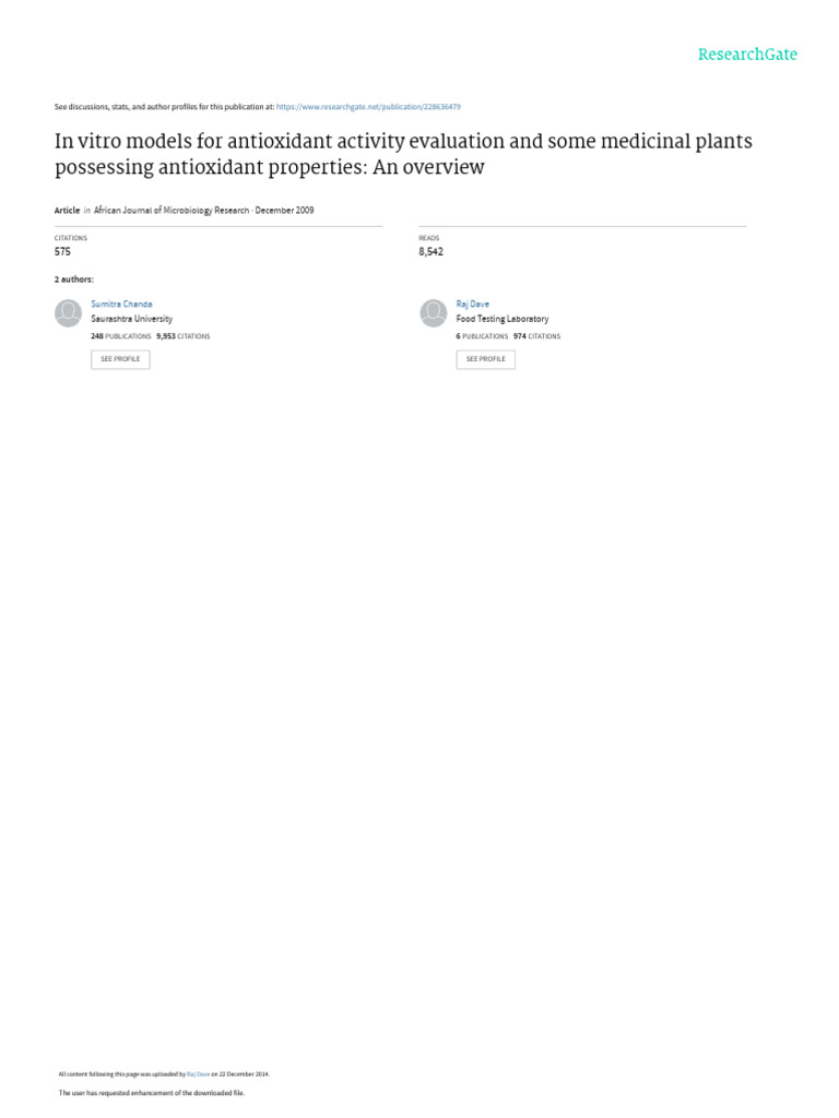 In Vitro Models For Antioxidant Activity Evaluatio | PDF | Reactive ...