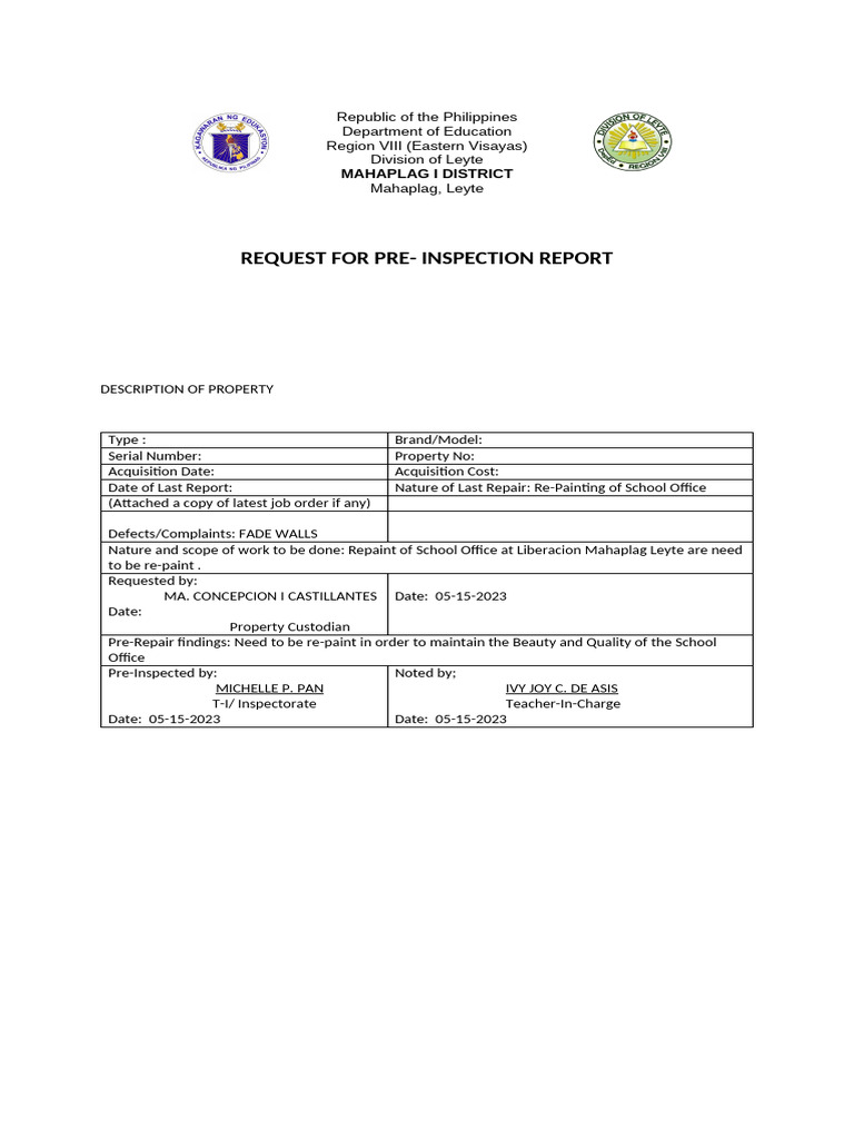 Pre-Post Inspection Report | PDF | Printer (Computing)