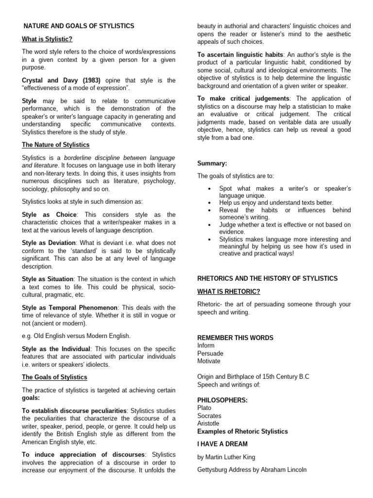Stylistics Reviewer | PDF | Semantics | Linguistics