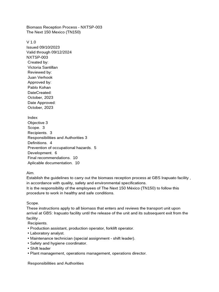 Biomass Reception Process | PDF