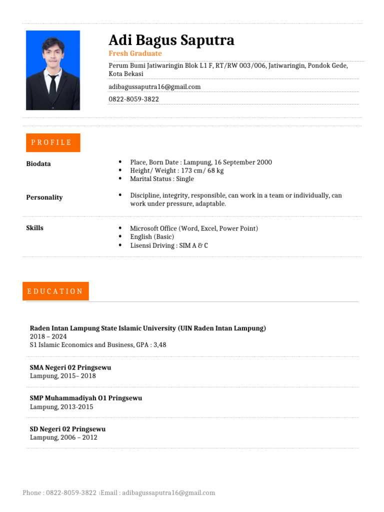 CV Adi Bagus Saputra - (English) | PDF