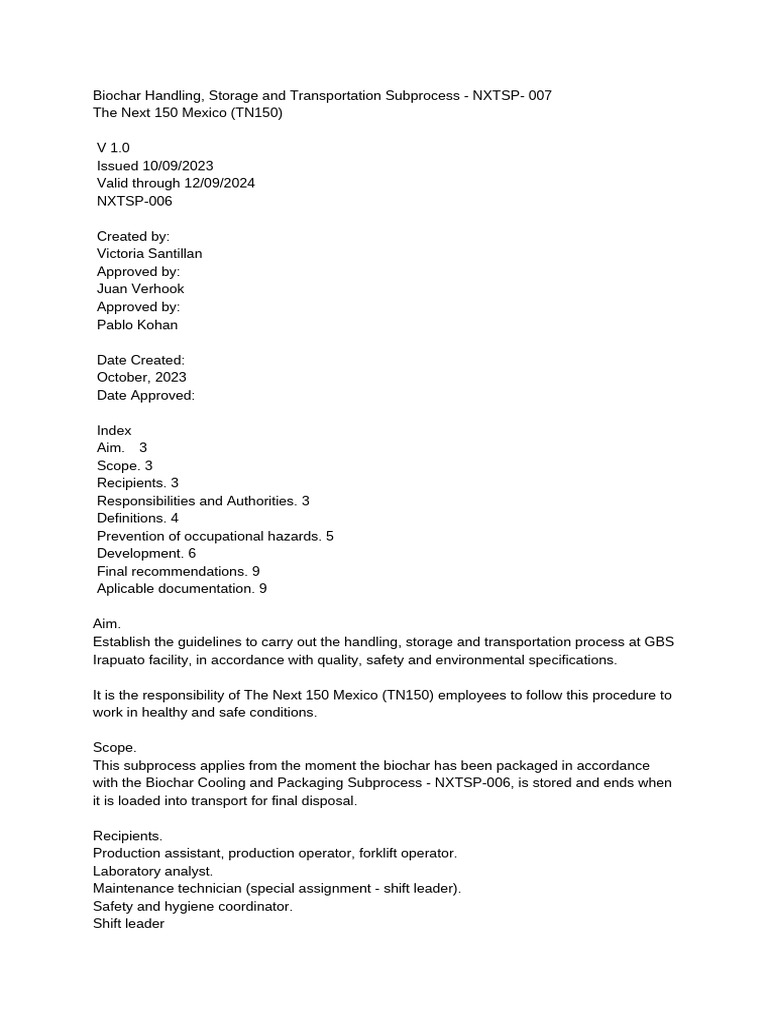 Biochar Handling, Storage and Transportation Subprocess | PDF ...