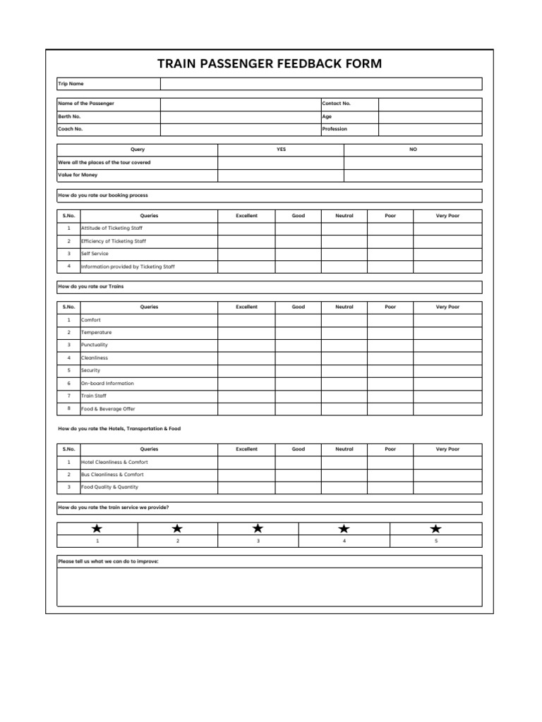 Train Passenger Feedback Form | PDF
