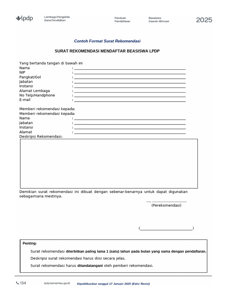 contoh format surat rekomendasi LPDP (1) (1) | PDF