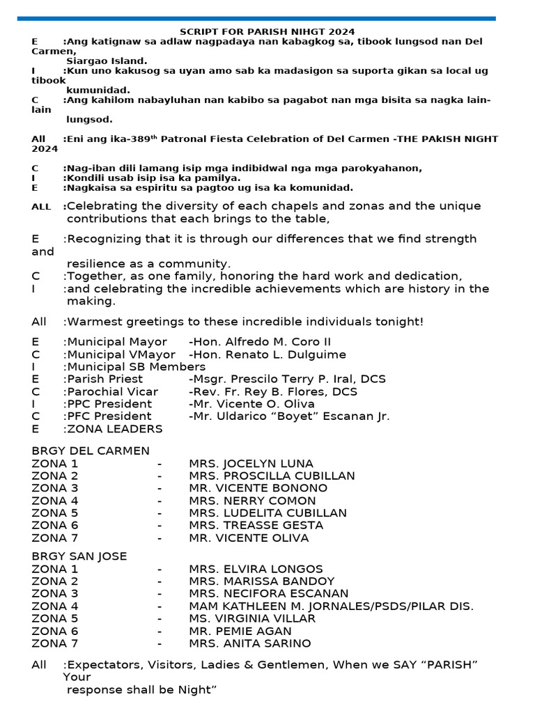 Script For Parish Night 2024 | PDF