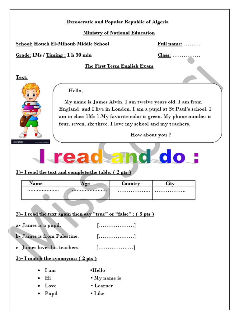 1ms exam-Done by Miss Souici | PDF | Human Communication | Linguistics