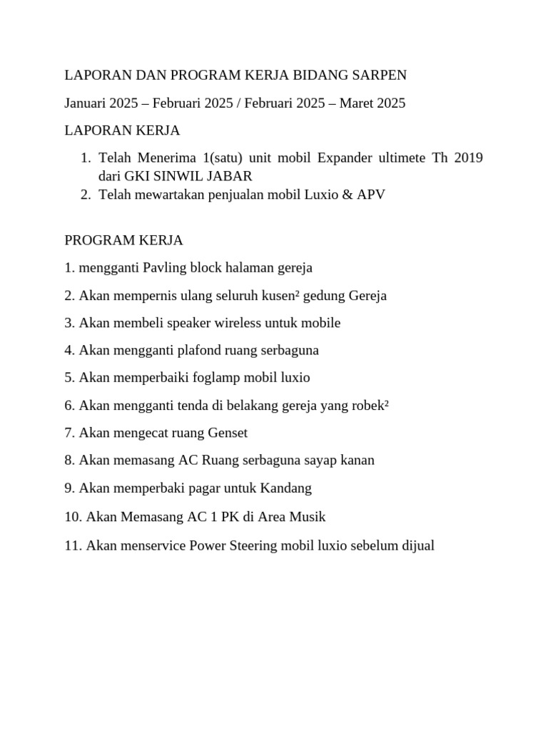 Laporan dan Program Kerja Sarpen 2025 | PDF