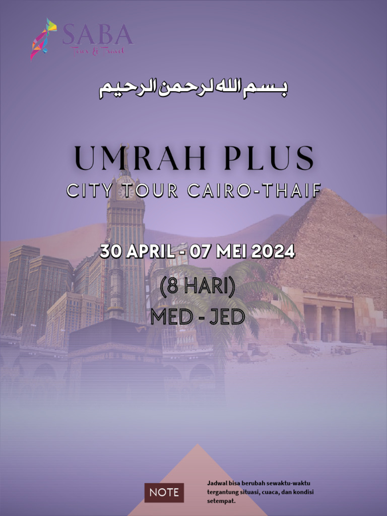 Umrah Express Plus City Tour Cairo & Thaif - 8 Hari - 30 APR - 07 MEI ...