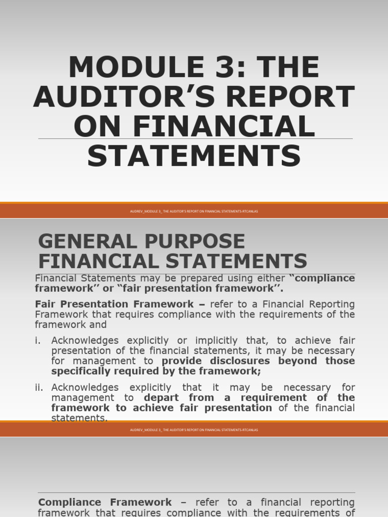 Module 3 - Audit Reports On Financial Statements | PDF | Auditor's Report | Going Concern