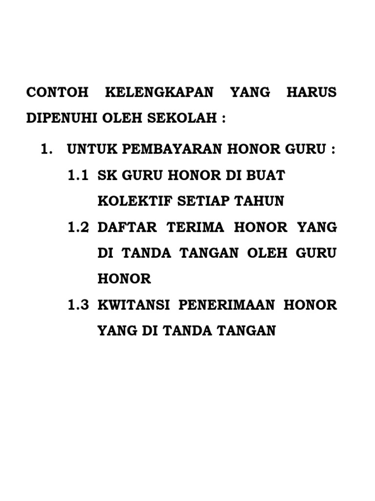 Contoh Kelengkapan Pembayaran Honor Guru | PDF