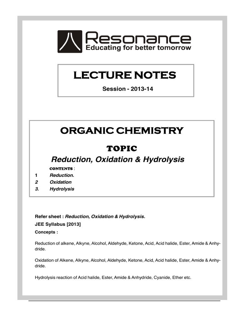 Organic Chemistry: Reduction & Oxidation | PDF | Hydrogenation | Catalysis