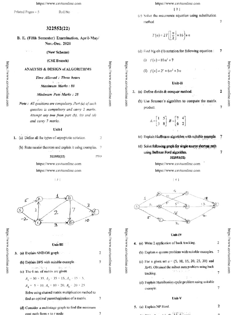 be-cse-5-sem-analysis-and-design-of-algorithms-322552-dec-2020 | PDF