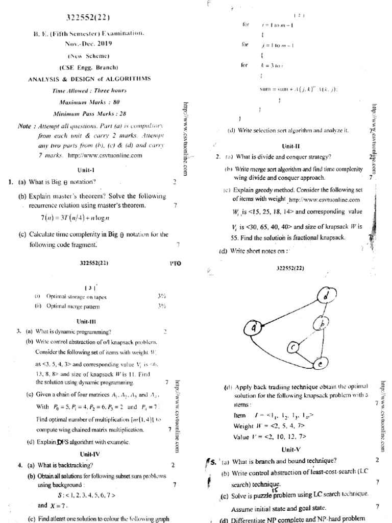 Analysis and Design of Algorithms Dec 2019 | PDF