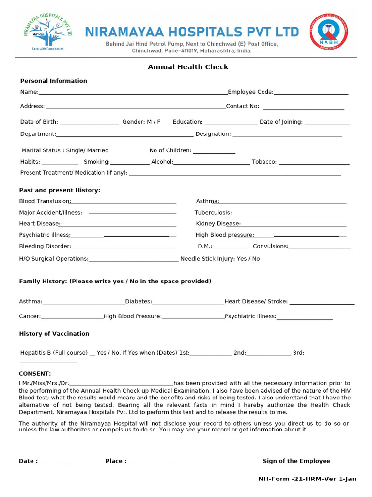 Annual Health Check Up | PDF | Physical Examination | Cardiovascular Diseases