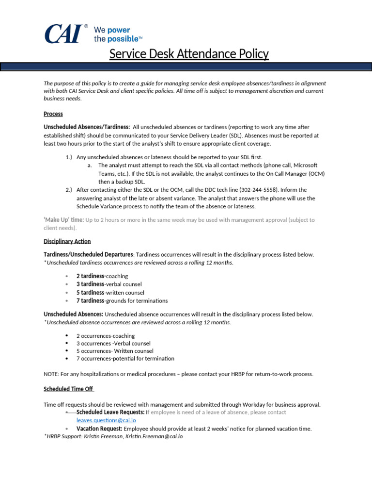Service Desk Attendance Guidelines | PDF