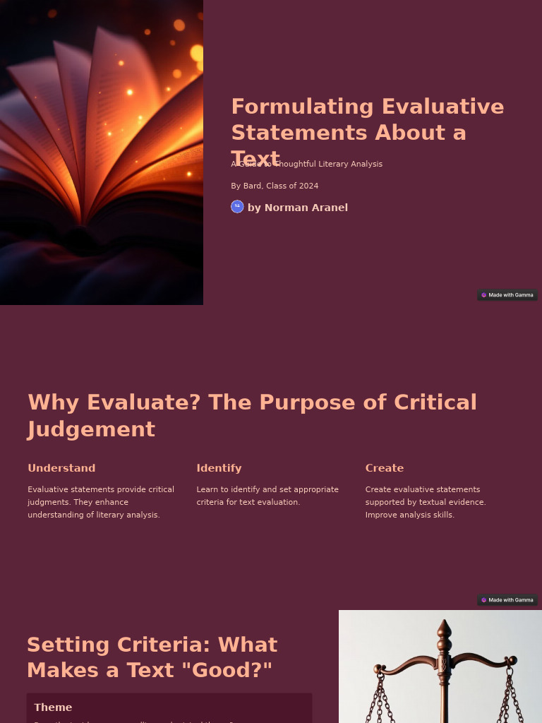 Formulating Evaluative Statements About a Text | PDF | Evaluation | Pride And Prejudice