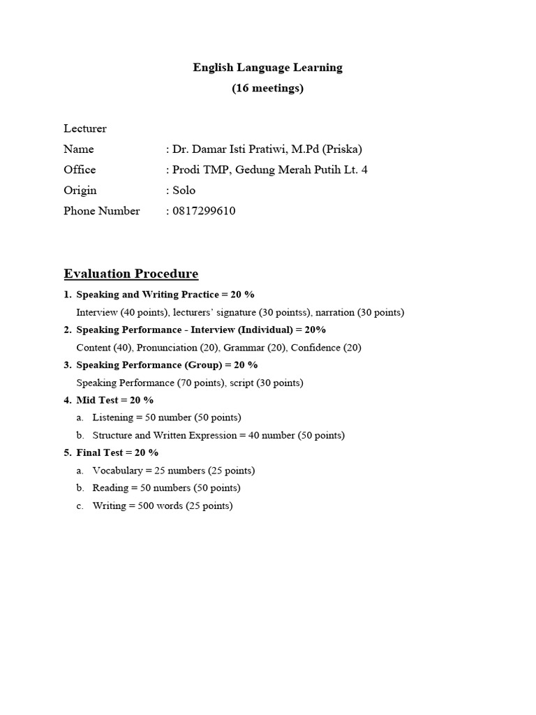 Course Plan English II - 2025 | PDF