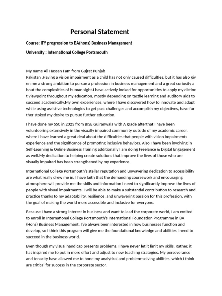 Personal Statement for ICP | PDF | Learning | Cognition