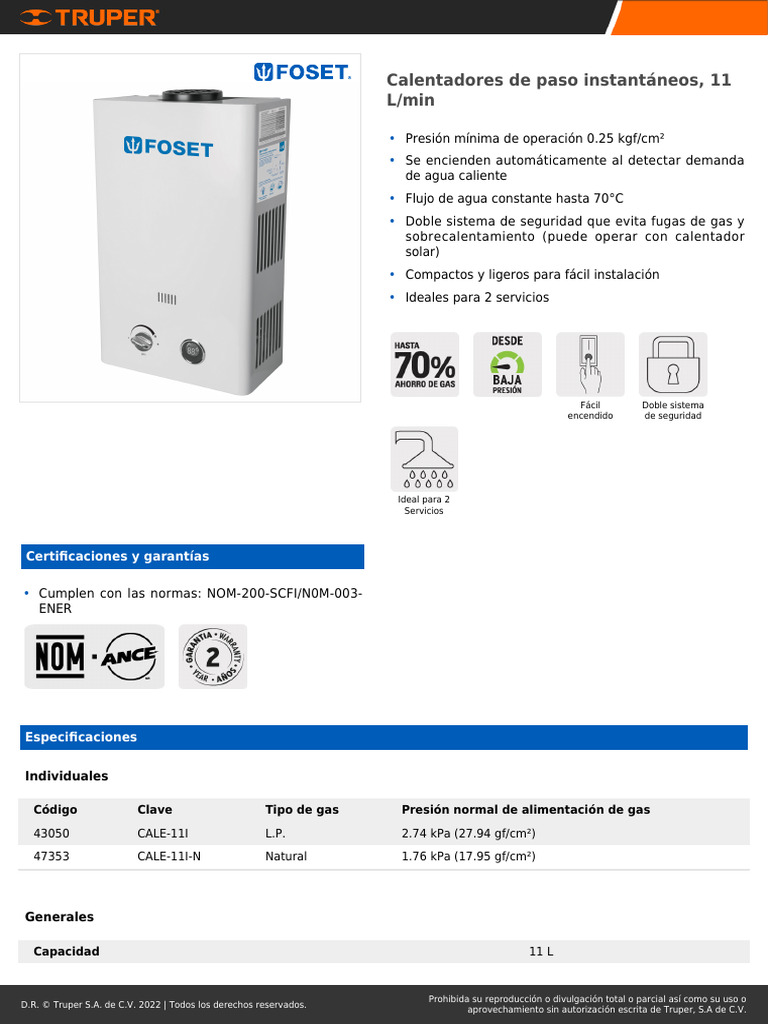 Calentador Instantáneo de Gas 11L | PDF | Gases