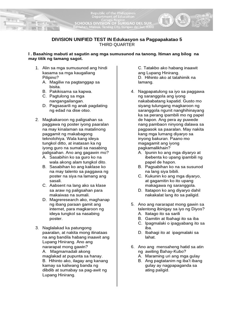EsP 5 TQ FINAL | PDF