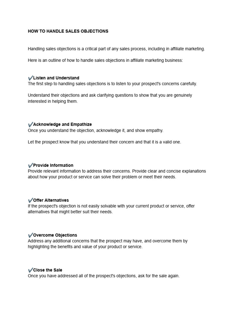 1) - HOW TO HANDLE SALES OBJECTIONS | PDF