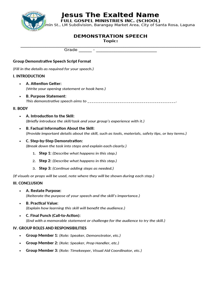 Demo Speech Outline Rubrics | PDF | Learning | Human Communication