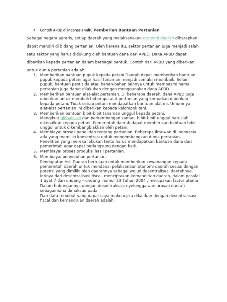 Contoh APBD Di Indonesia Yaitu Pemberian Bantuan Pertanian | PDF