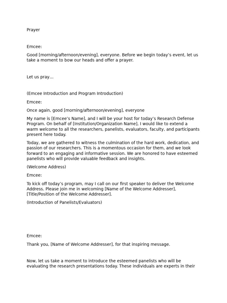 Emcee Script | PDF | Prayer