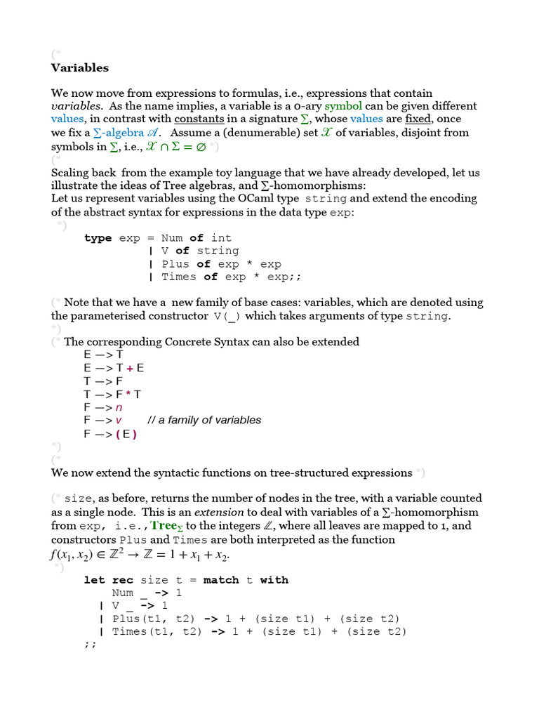 COL226 12 Variables, Sigma Algebras, Homomorphic Extension Theorem | PDF | Data Type | Variable ...