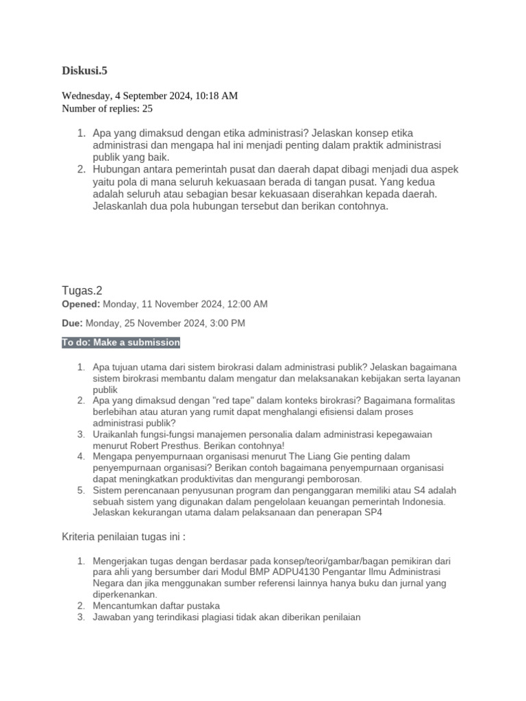 Diskusi 5 Dan Tugas 1 Pengantar Ilmu Administrasi Negara | PDF