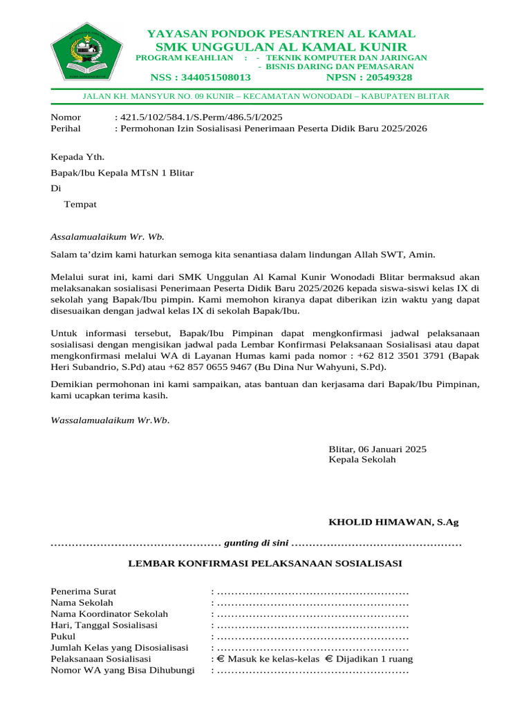 Sosialisasi PPDB SMK Al Kamal 2025/2026 | PDF