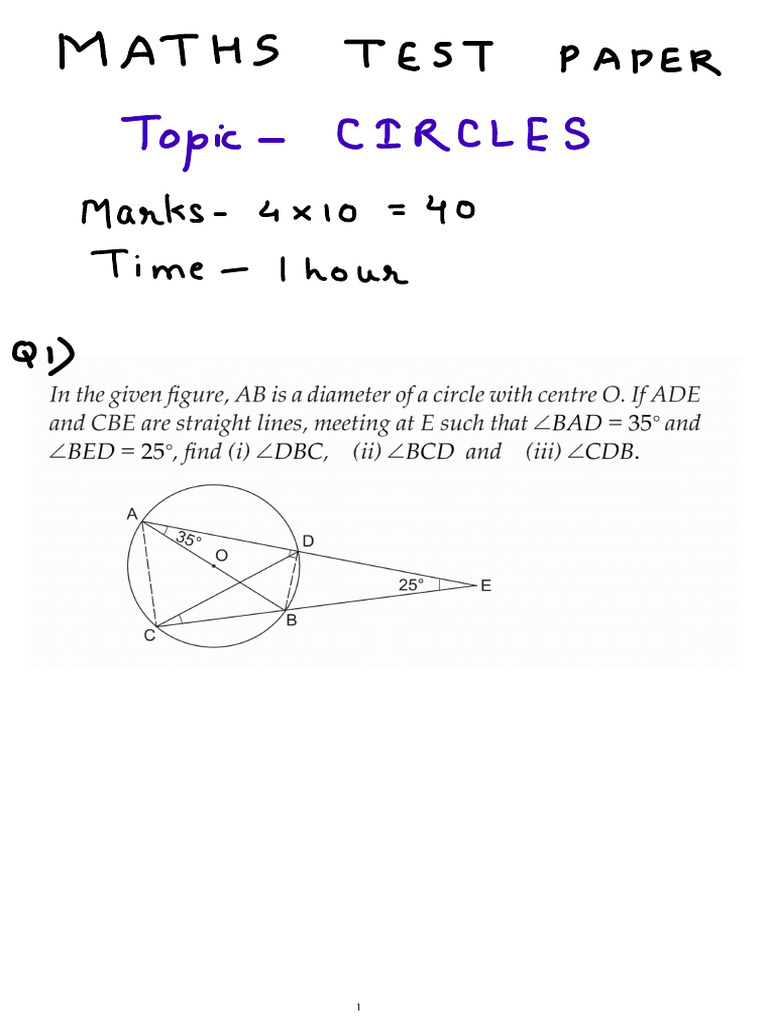 Maths Circles Test Paper | PDF
