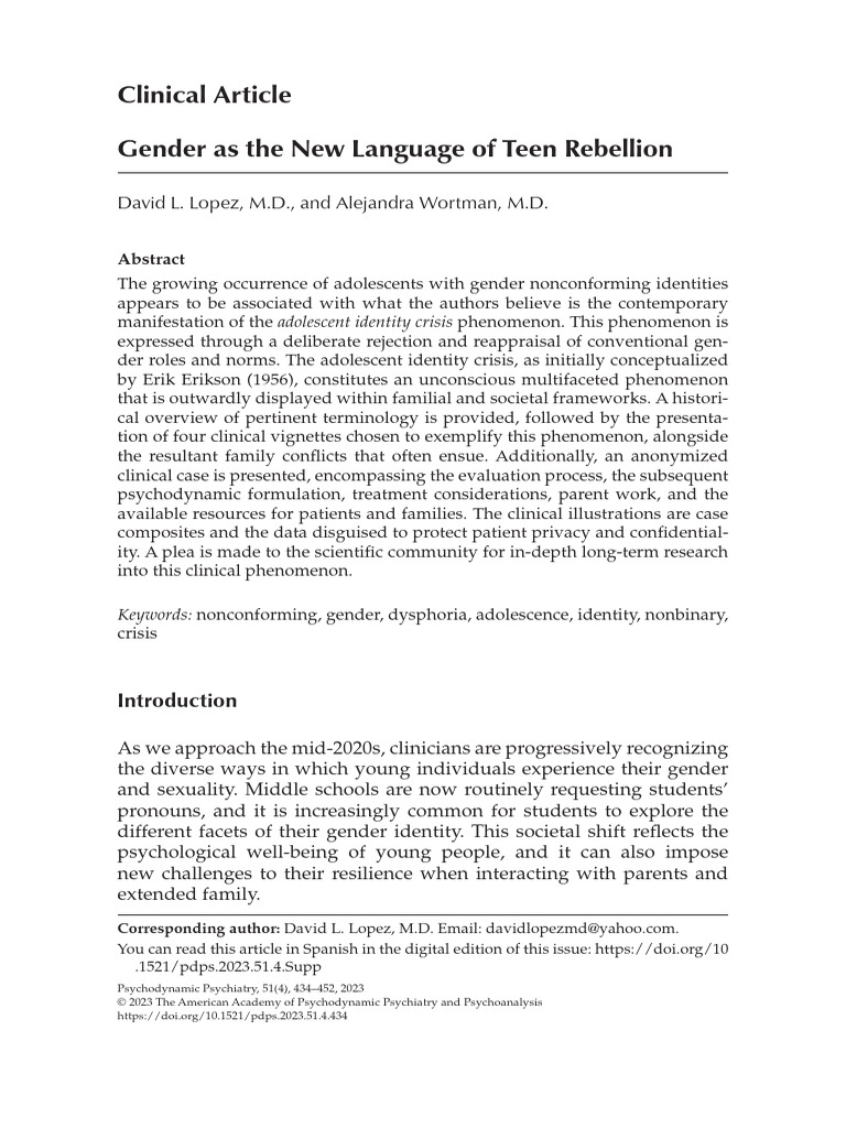 Lopez Wortman 2023 Gender As The New Language of Teen Rebellion | PDF ...