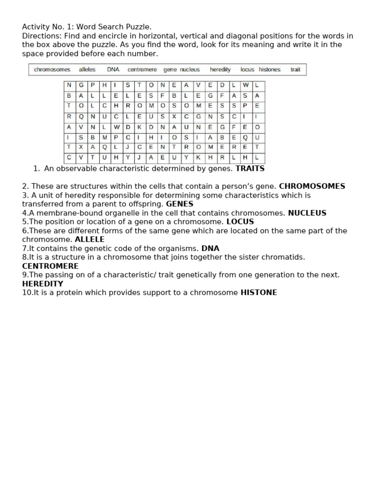 Genetics Word Search Activity | PDF