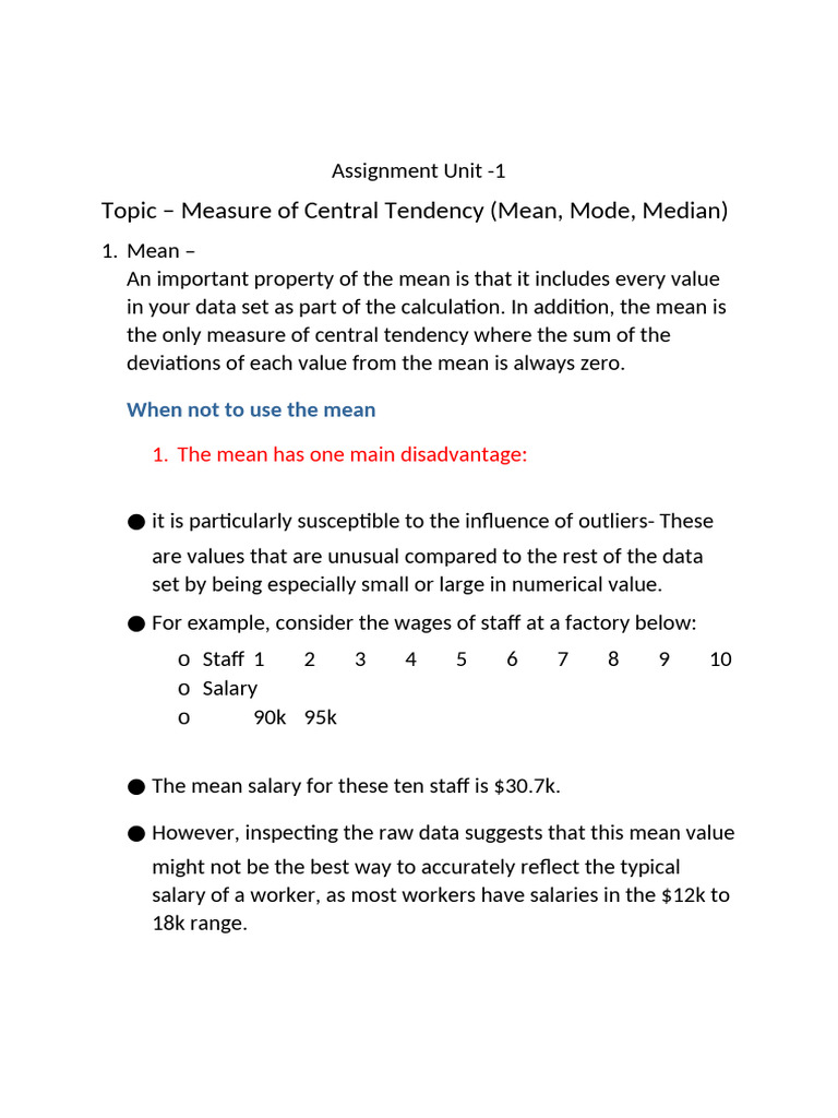 Assignments on Central tendency | PDF | Mean | Median