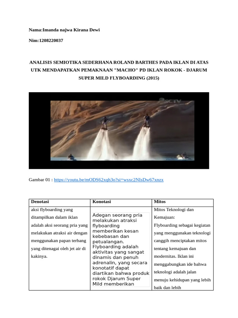 Analisis Semiotika Sederhana Roland Barthes Pada Iklan Djarum | PDF