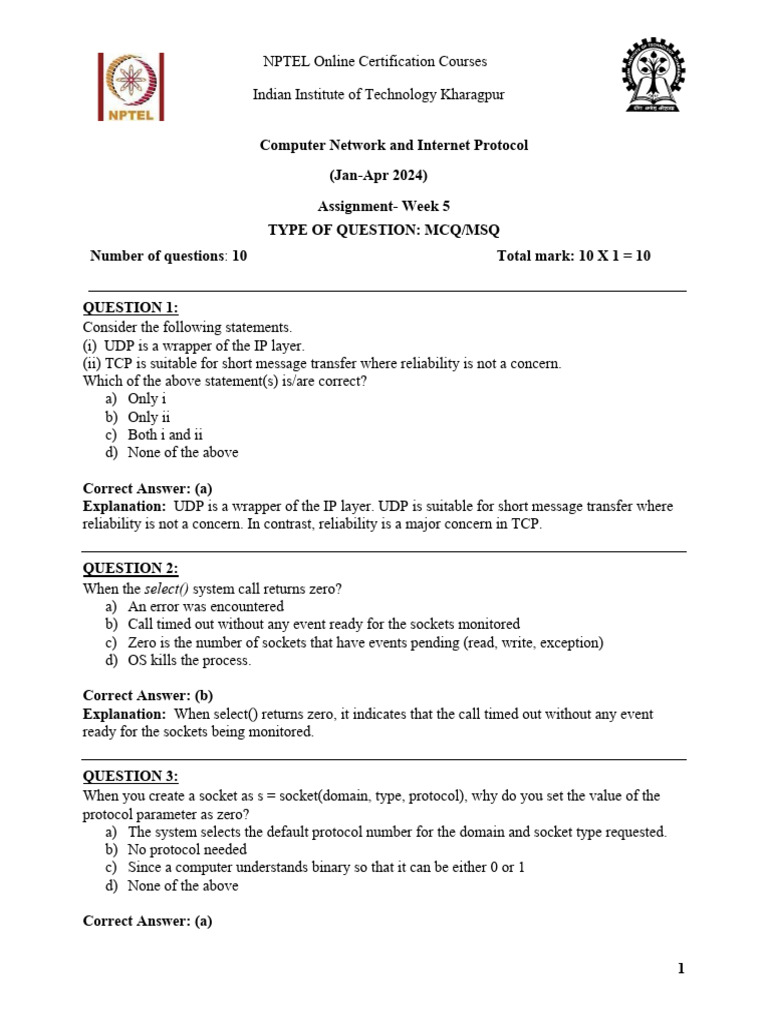 CNIP Assignment 05 JanApr2024 | PDF | Transmission Control Protocol | Internet Protocols